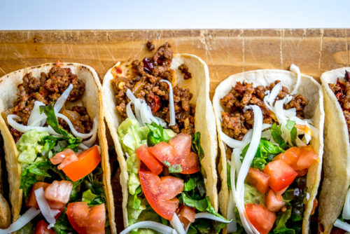 classic ground beef hardshell tacos closeup | Mexican Please