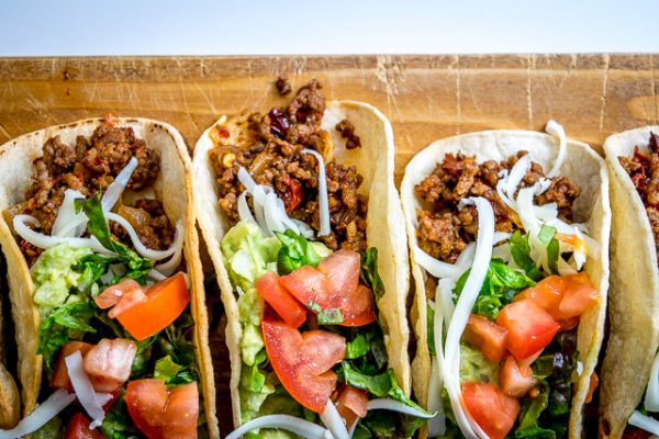 classic ground beef hardshell tacos closeup | Mexican Please