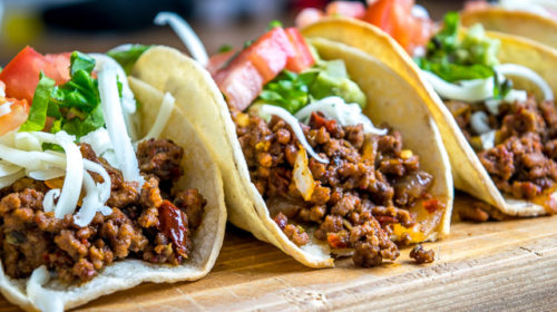 classic ground beef hardshell tacos diag closeup | Mexican Please