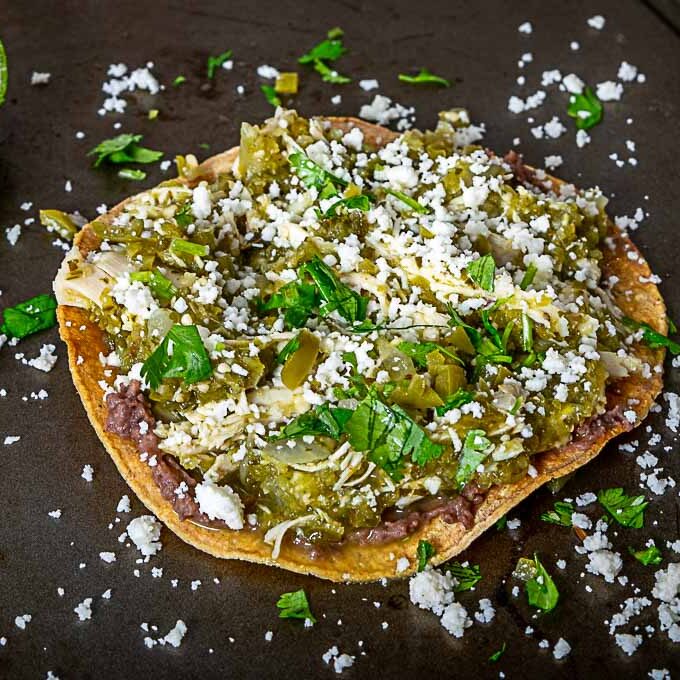 Chicken Chile Verde Tostadas -- Yum!! | Mexican Please